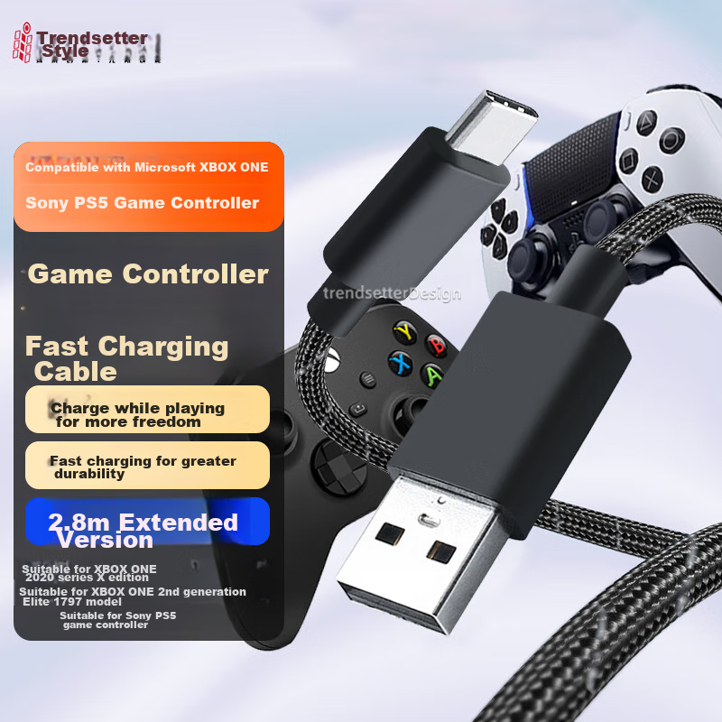Trendsetter Compatible with Microsoft Xbox Controller Cable, Data Cable, Charging Cable, Series X/ONE/Sony PS5 Controller, Computer PC Connection Cable, USB Cable