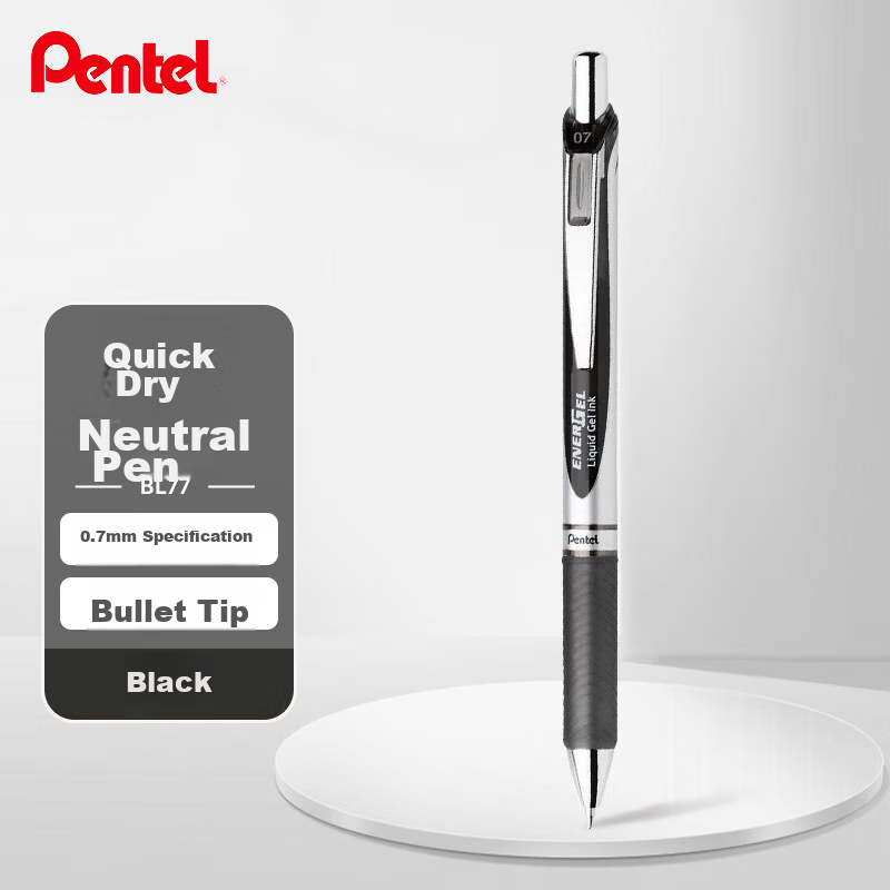 Pentel 0.7mm Retractable Gel Pen, Quick-Drying, Office And Financial Bullet Tip Signing Pen BL77-AO, Black, Single Pen