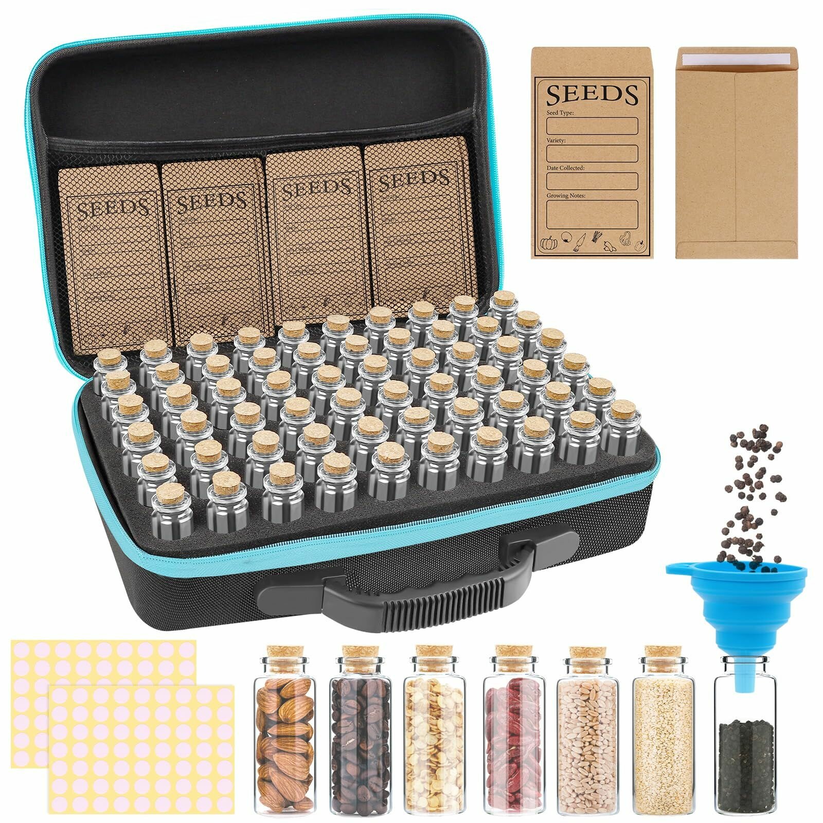Органайзер для хранения семян на 60 слотов с 20 конвертами для семян для цветов, овощей и растений для сада