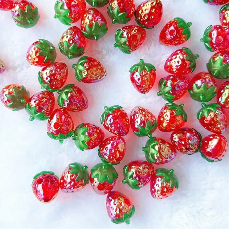 5 шт. Красные акриловые бусины клубника 17x23 мм для украшений 2