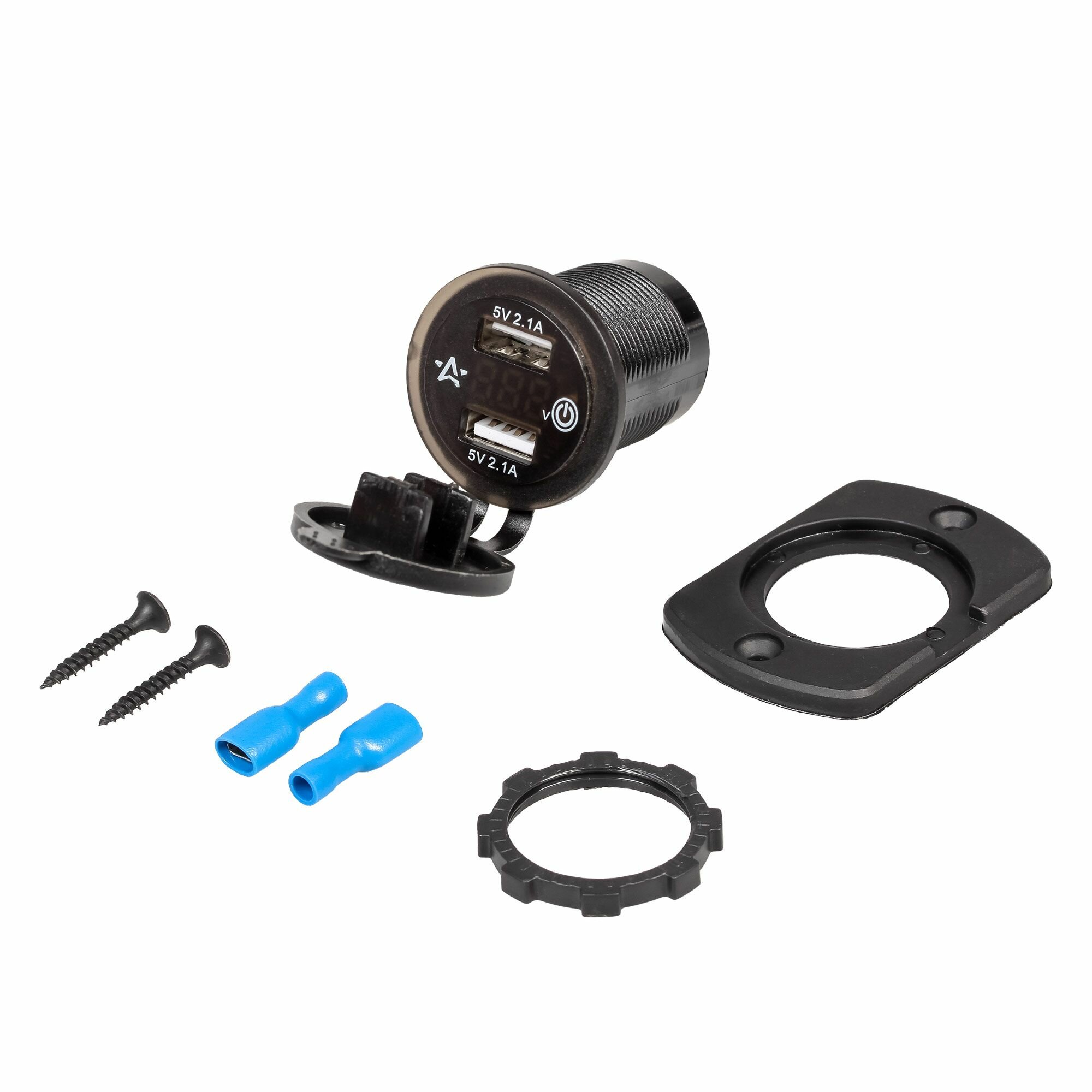 Розетка USB с 2 портами и вольтметром (5В, 2.1А + 2.1А) Airline AEBJ203