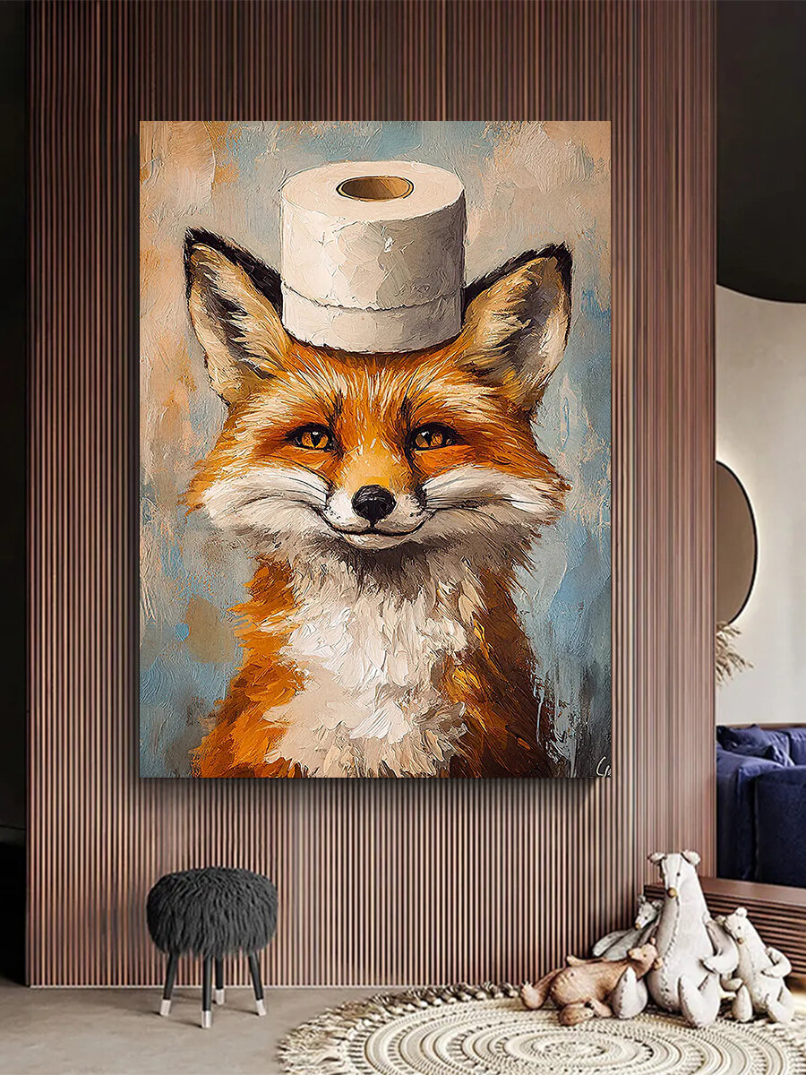Картина на стену для интерьера - "Лиса в туалете. Животные в туалете и ванной комнате" , 20х30 см.