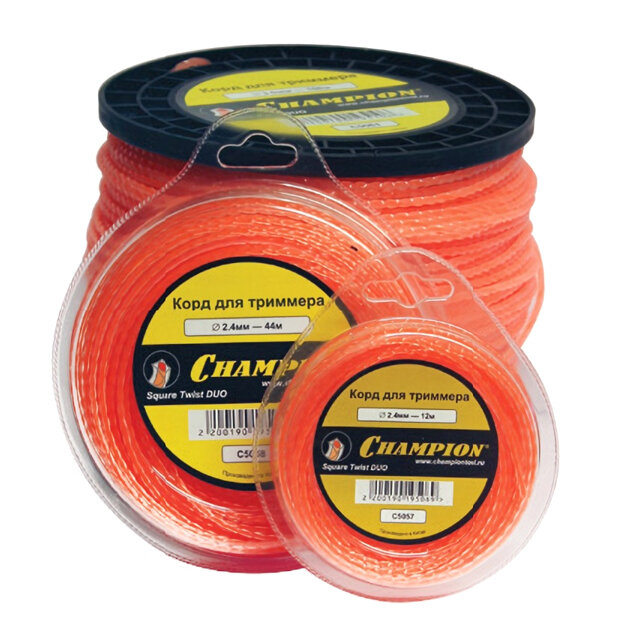 Леска для триммера CHAMPION Square Twist duo 2,4мм 12м витой квадрат