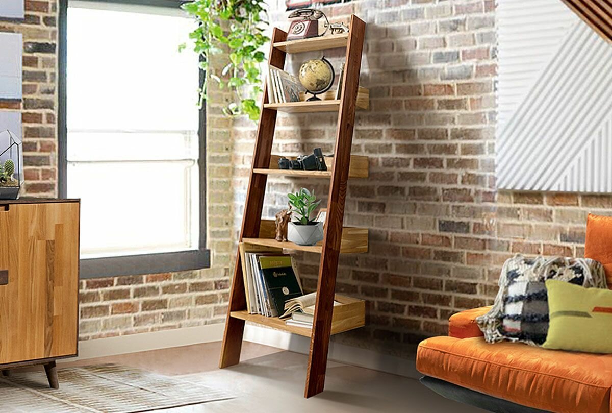 Стеллаж деревянный напольный Irving Design, графит и бейц-масло