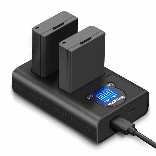 Зарядное устройство c дисплеем и двумя слотами KingMa для аккумуляторов Canon LP-E10.