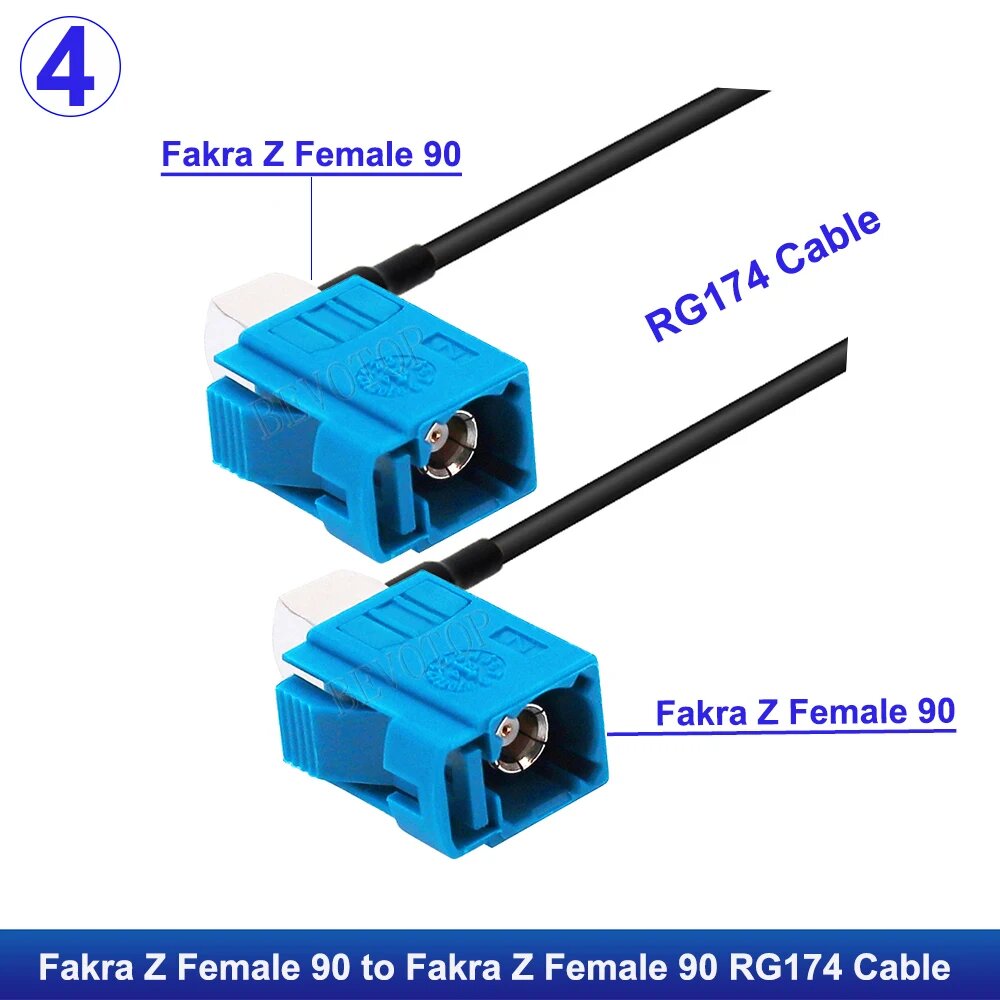 Кабель Fakra Z Female 90 to Fakra Z Female 90 RG174, 60CM, синий