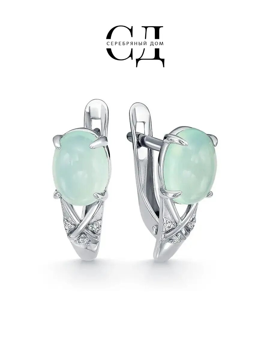 Серьги, 925 проба, родирование, фианит, агат