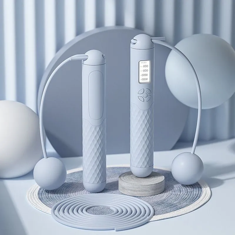 Умная скакалка голубая, со счетчиком прыжков, калорий, с утяжелителями