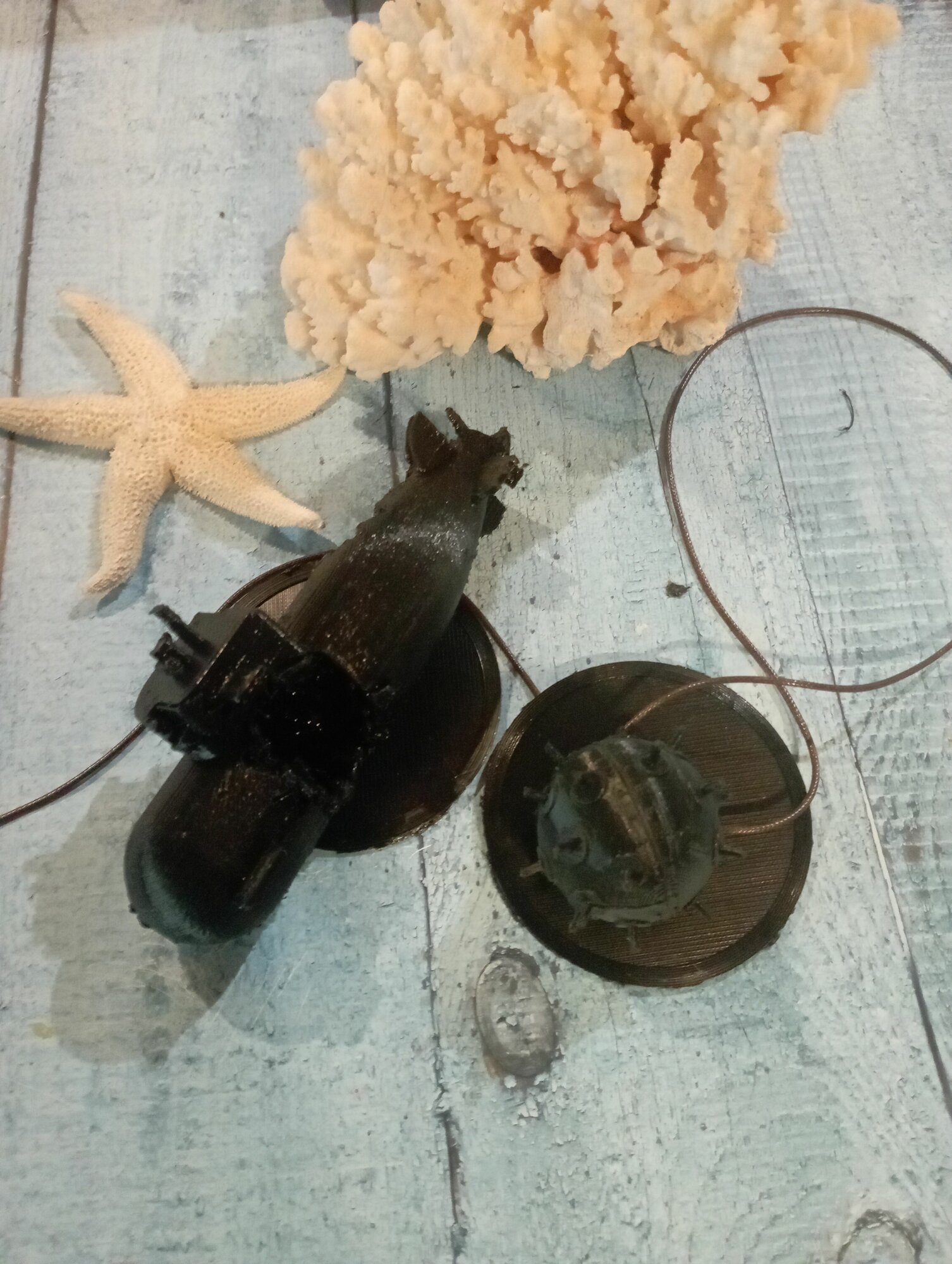 Декорации для аквариума подводная лодка и мина