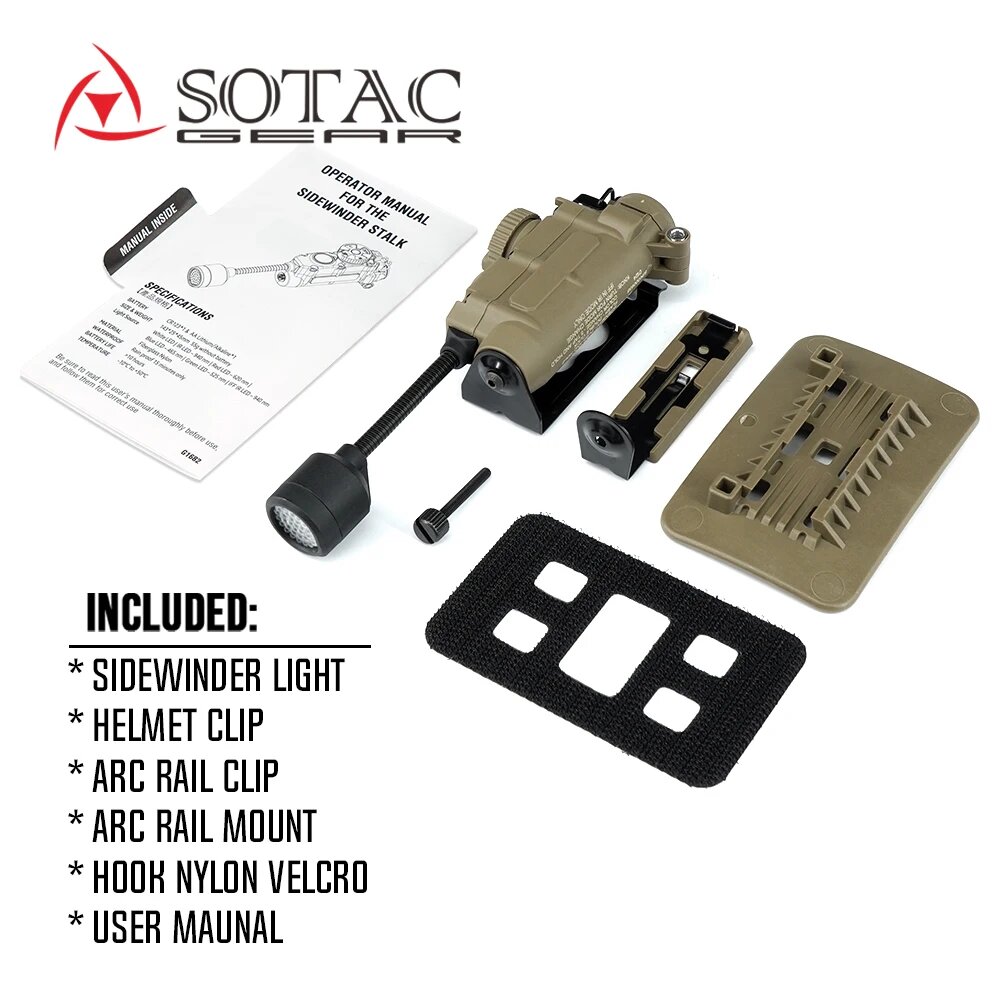 SOTAC Sidewinder Тактический фонарь на шлем TAN