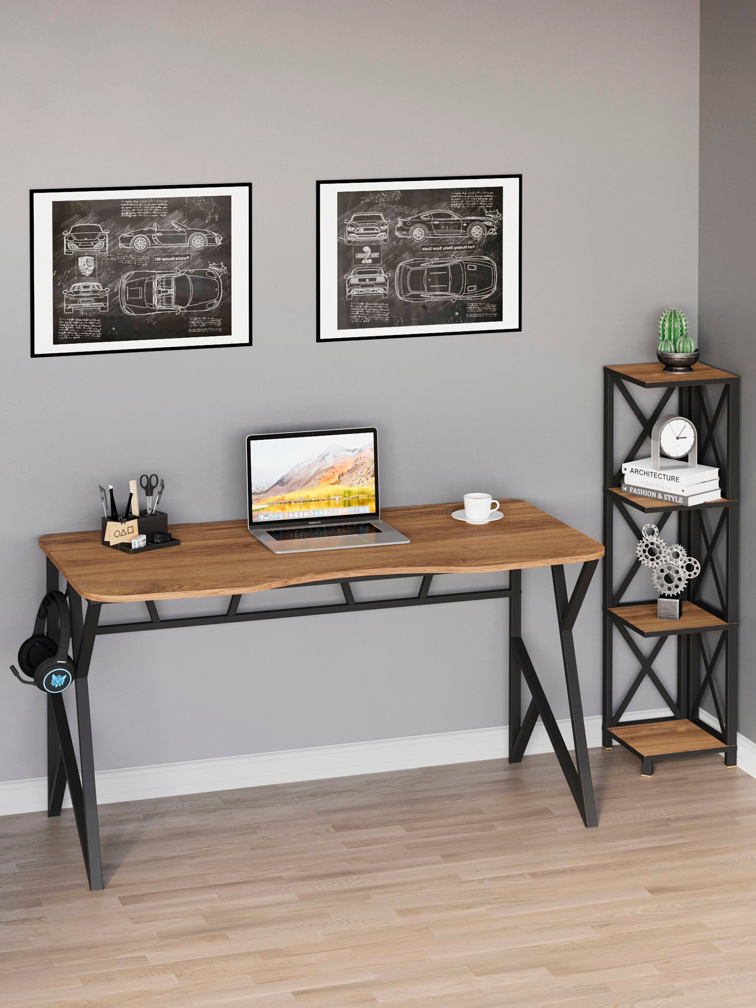 Стол компьютерный, игровой, геймерский, письменный "Графика" 140 см, Дуб Чарльстон темно-коричневый (Эггер)