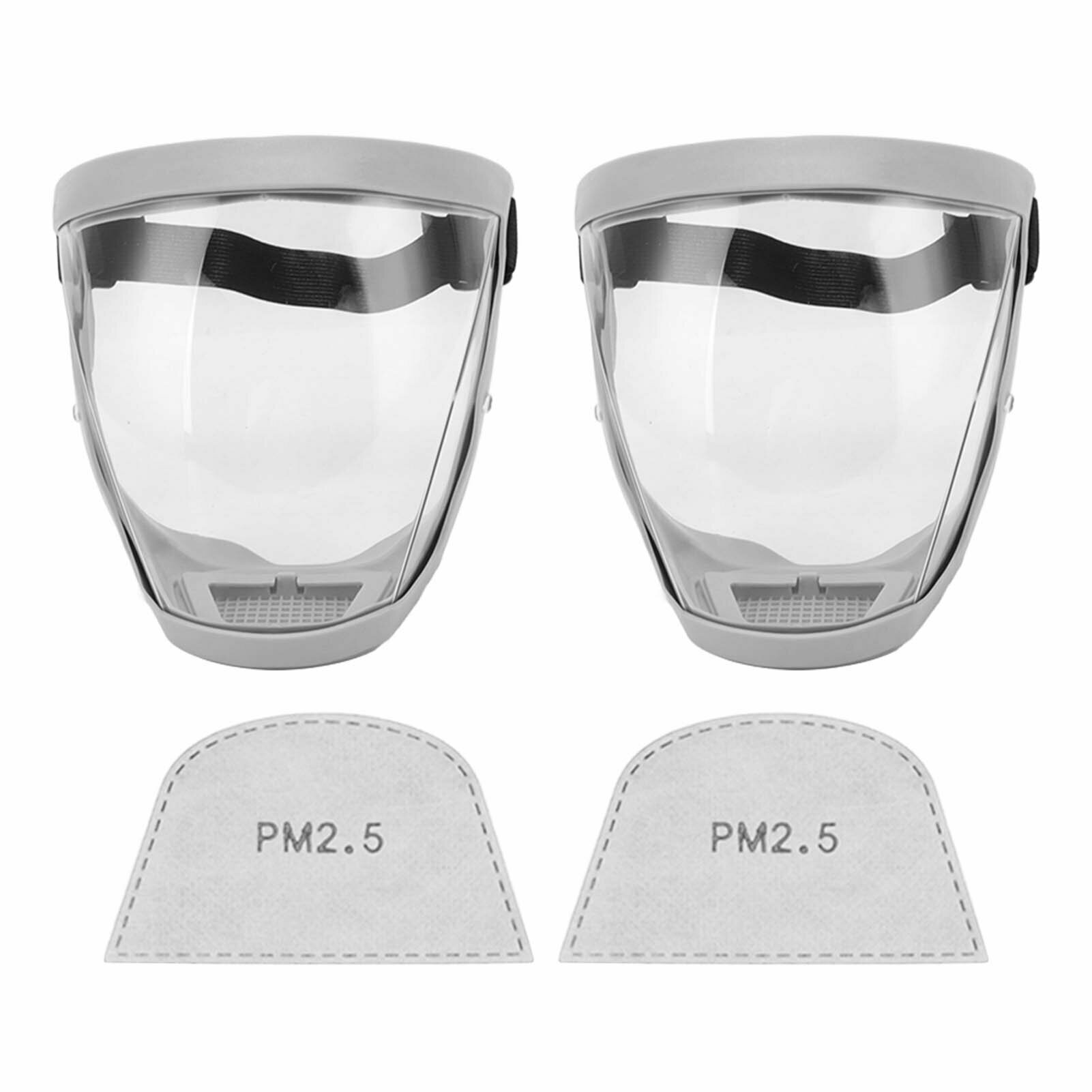 2 шт. Защитные лицевые маски, пылезащитные маски с эластичным ремешком, многоразовые лицевые щитки, фильтры из хлопка, для взрослых, серые и белые.