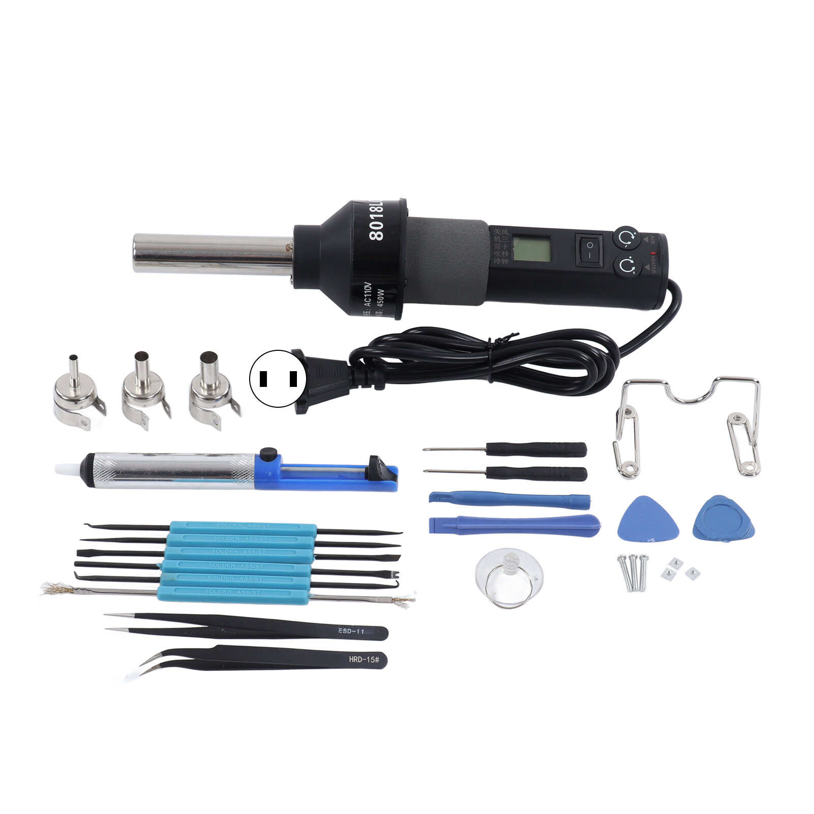 Портативный ЖК-Дисплей Пистолет Горячего Воздуха Регулируемая Электронная Тепловая Пайка Инструменты Для Распайки US Plug 110V