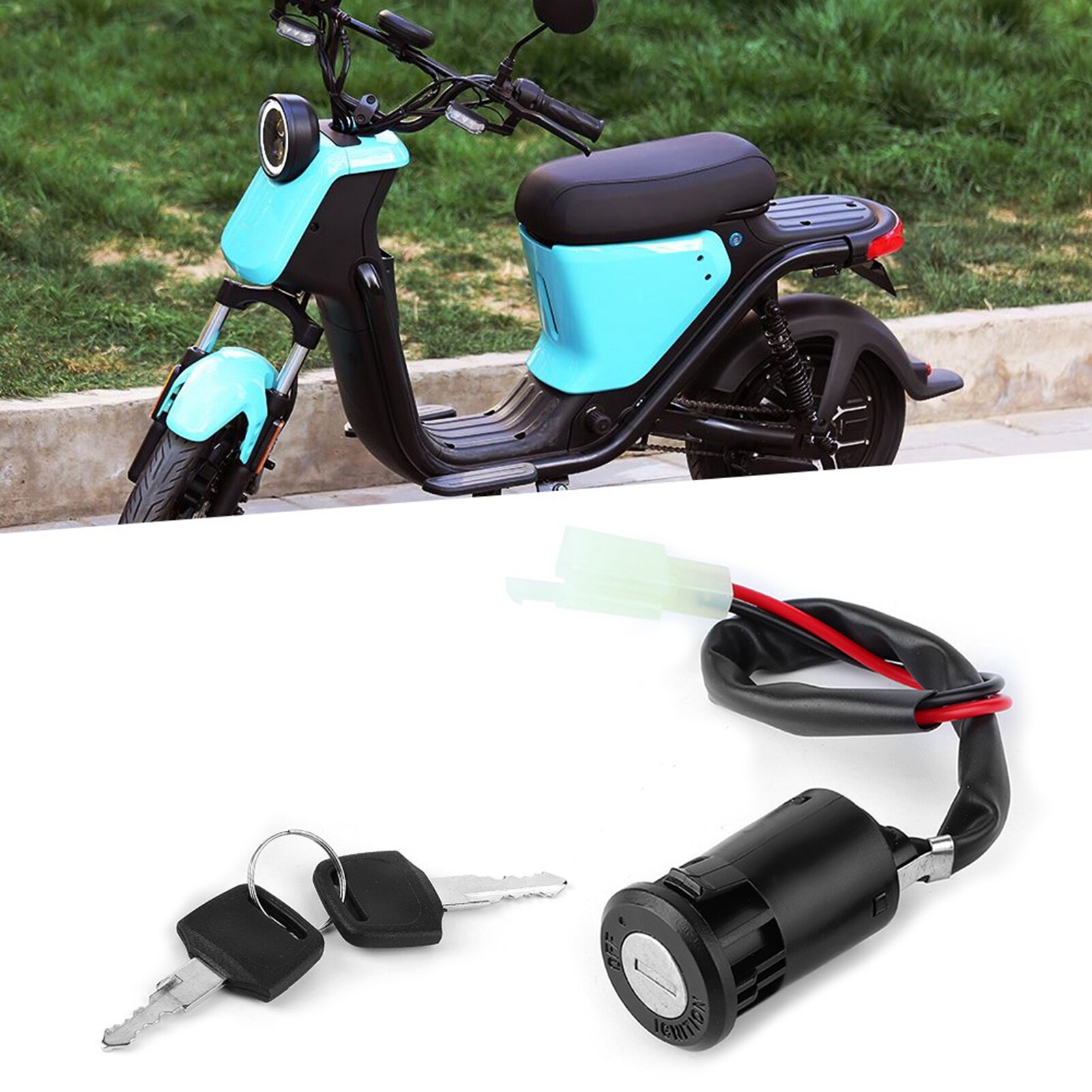 Ключ зажигания электромобиля с 2 проводами Универсальные мотоаксессуары Подходит для скутеров ATV Suzuki Honda Yamaha Материал ABS 100% Новый В комплект входят 1 Зажигатель и 2 Ключа Цвет Как на фото