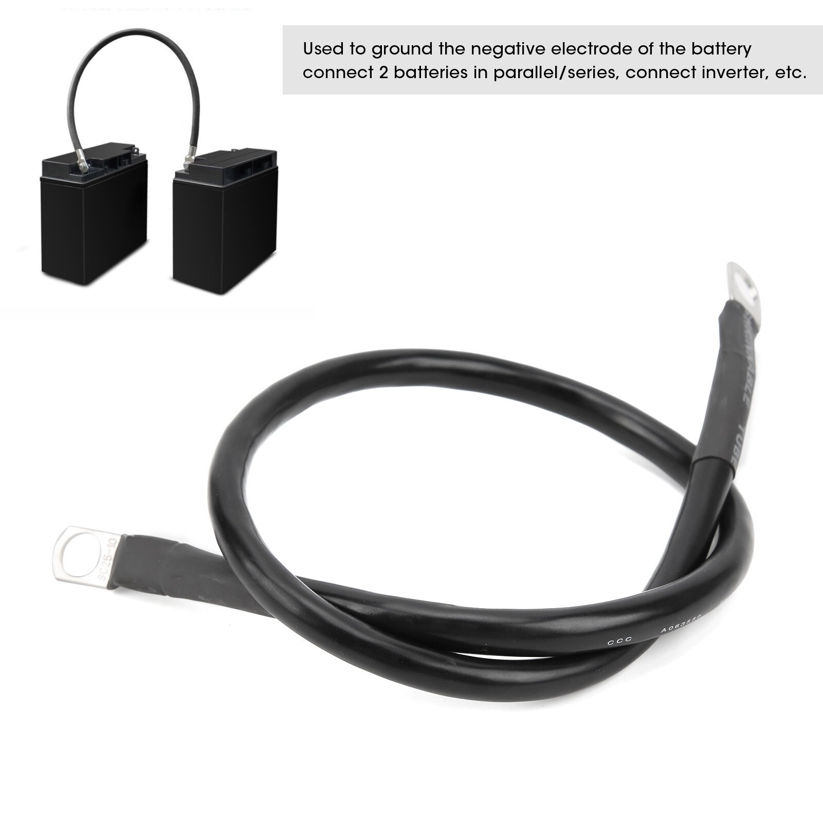 23,6-дюймовый заземляющий провод 4AWG 25 мм² 150 А высокопрочный заземляющий кабель для держателя предохранителя инвертора аккумулятора, черный