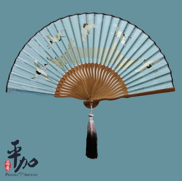 Складной веер из шелка-журавля