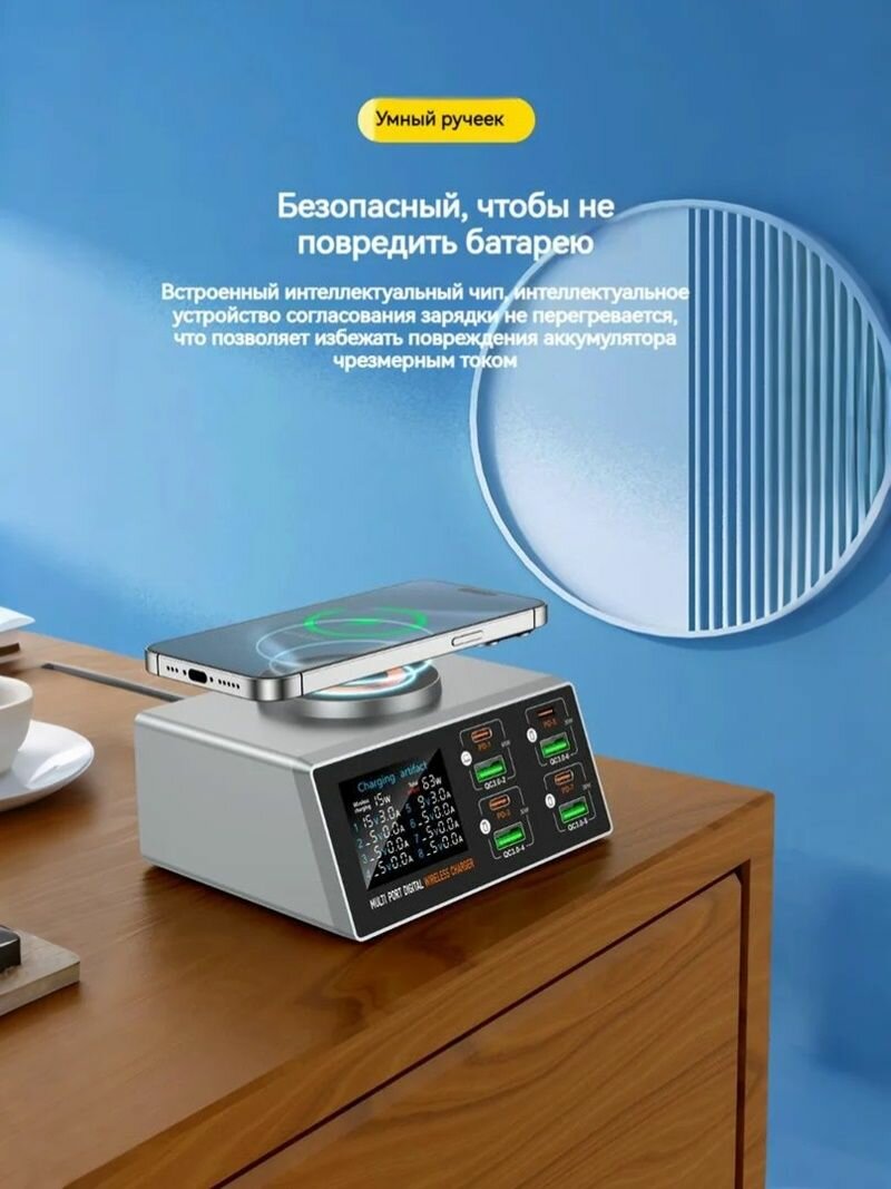 Мультизарядное устройство X9S: 140 Вт, Числовой Дисплей, 9 Подключений, PD65W и QC3.0