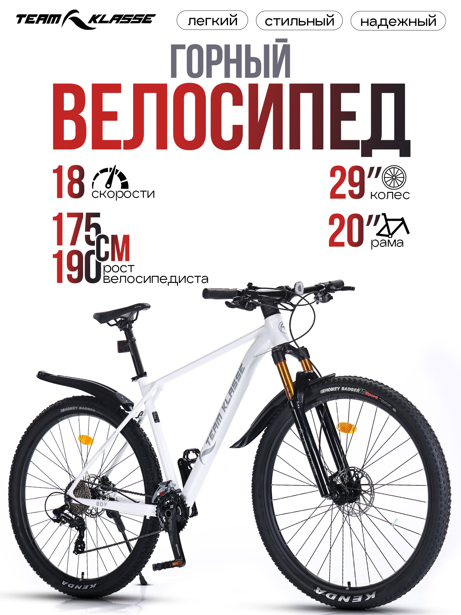 Велосипед Team Klasse FB-6, горный, 18 скоростей, диаметр колес 29", рама 20", белый