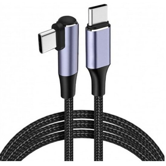 Кабель Ks-is KS-491AB-2 USB-C(M)-USB-C(M) угловой 90° 480Mbps, 100Вт, 2м, черный