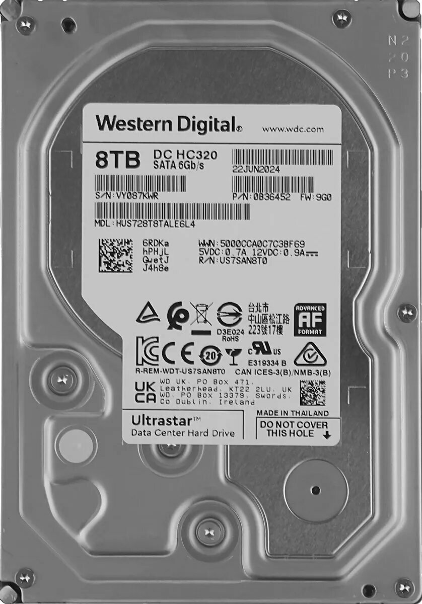 Жесткий диск WD Ultrastar DC HC320 HUS728T8TALE6L4, 8ТБ, HDD, SATA III, 3.5"