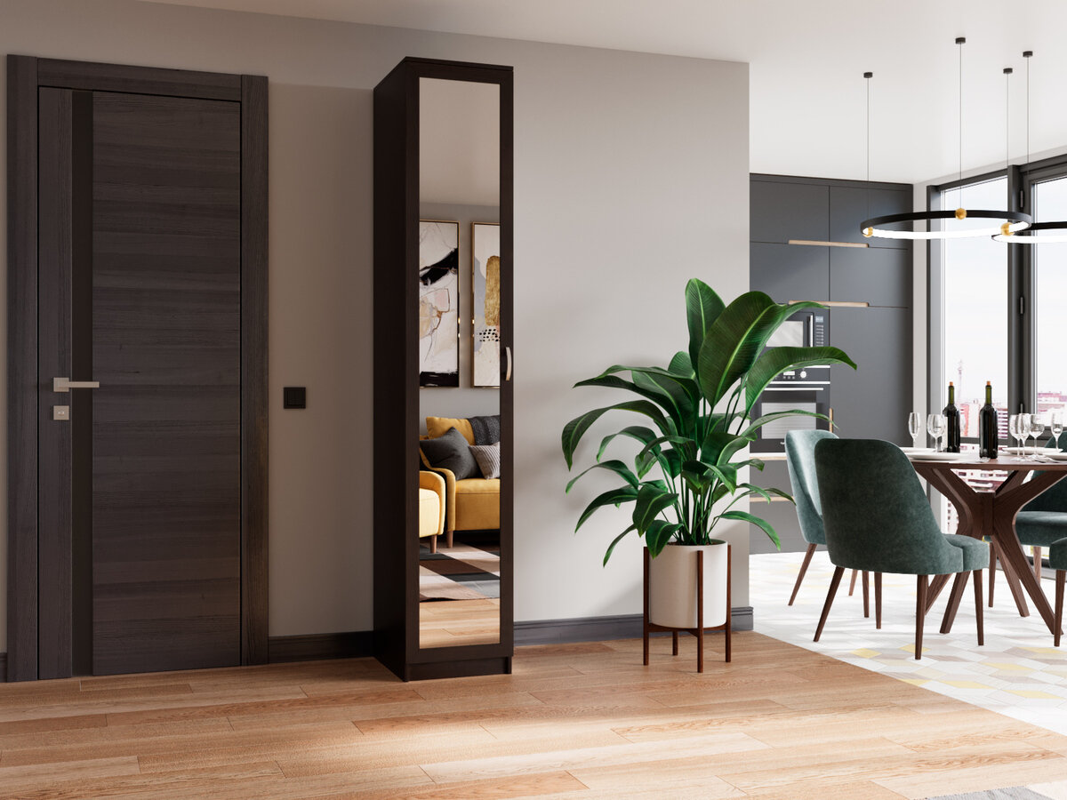 Пенал Стелла-18 Венге для книг с зеркалом однодверный 40*220*50