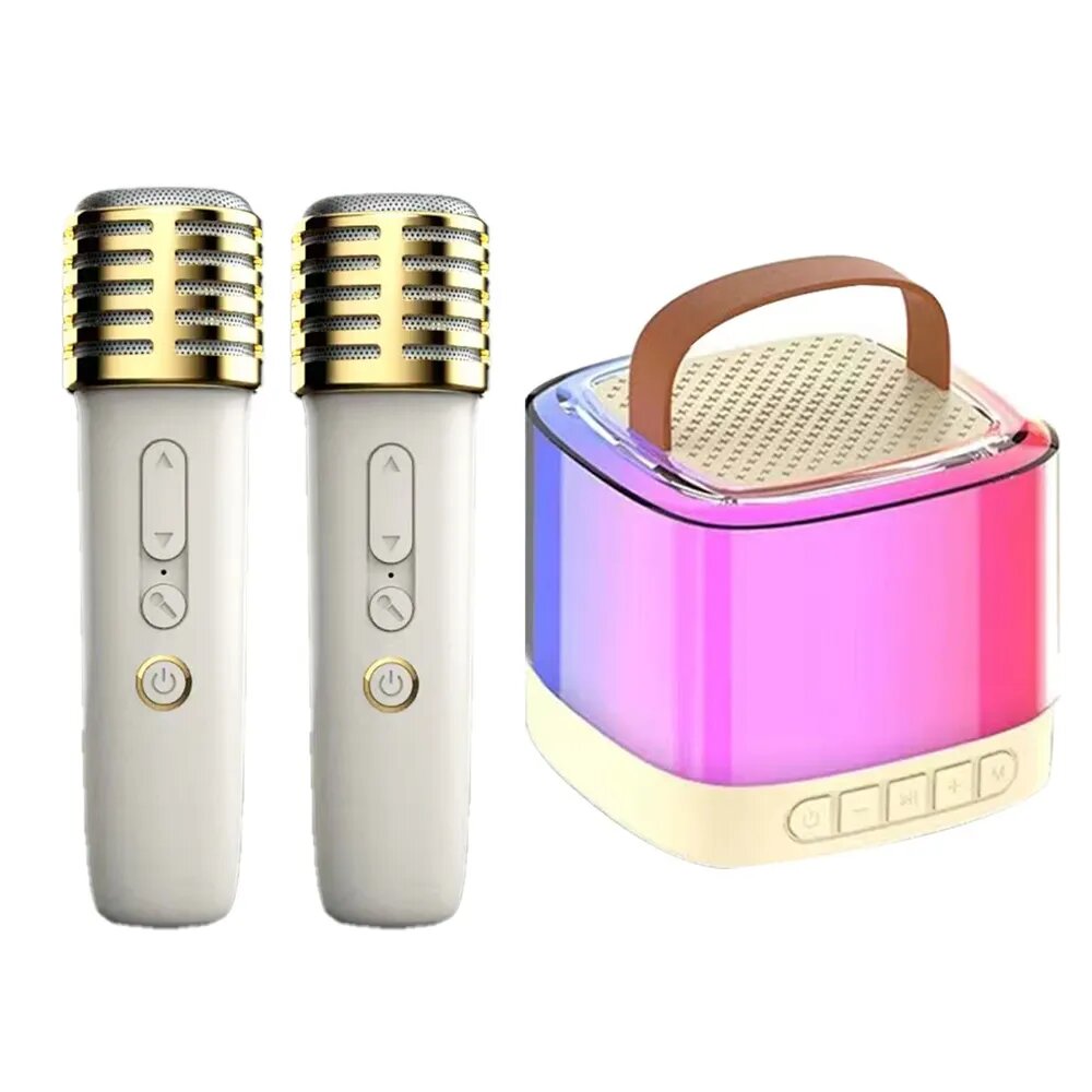 T7 Портативная колонка беспроводной, с караоке TF слот,2 микрофона, Bluetooth, Type-C, AUX, LED подсветка бального зала, Настольные декоративные динамиков