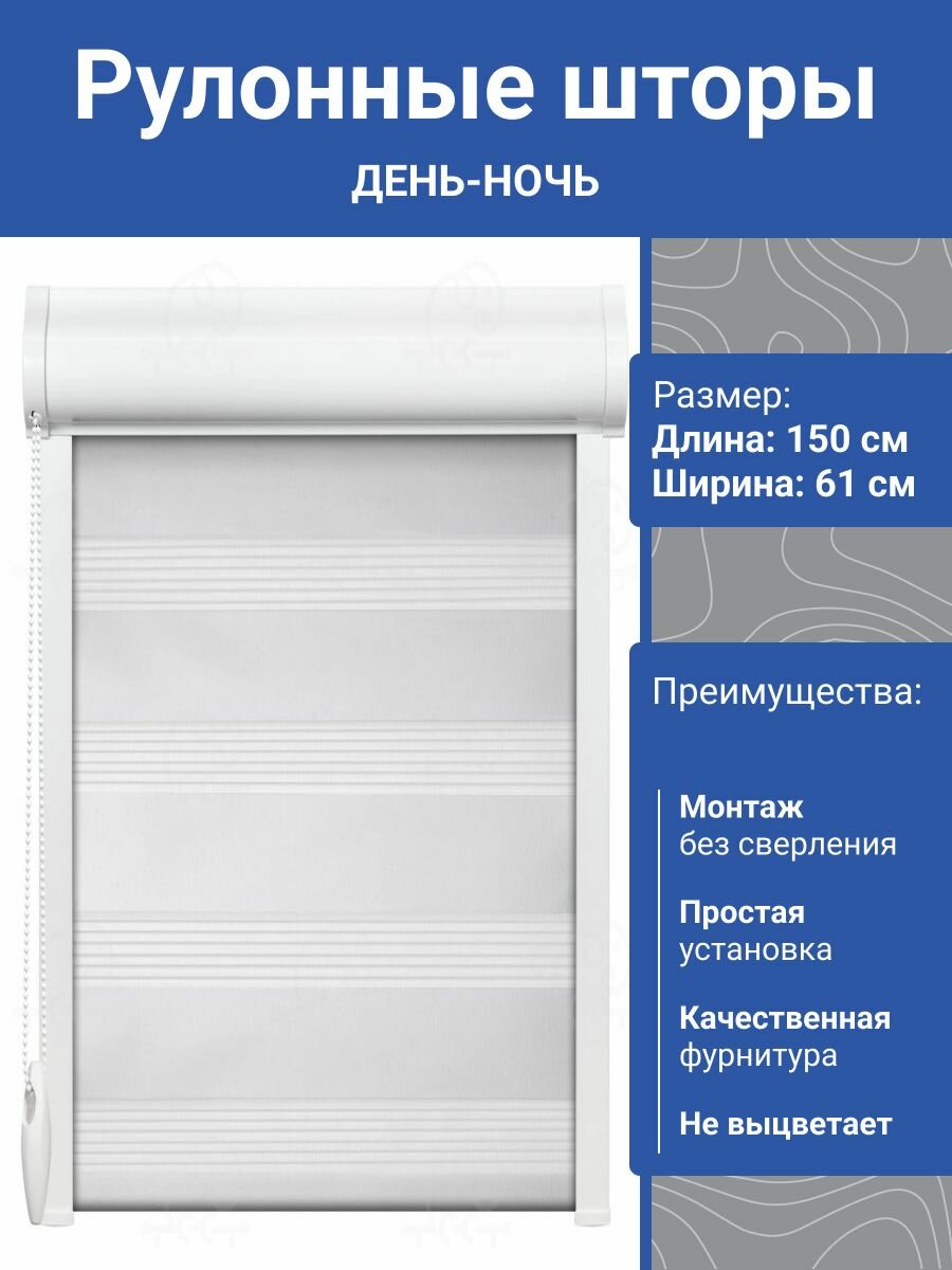 Рулонная штора АС март Мидлайт (024.01) день-ночь Белый 61х150см. Жалюзи на балкон, на кухню, в спальню.