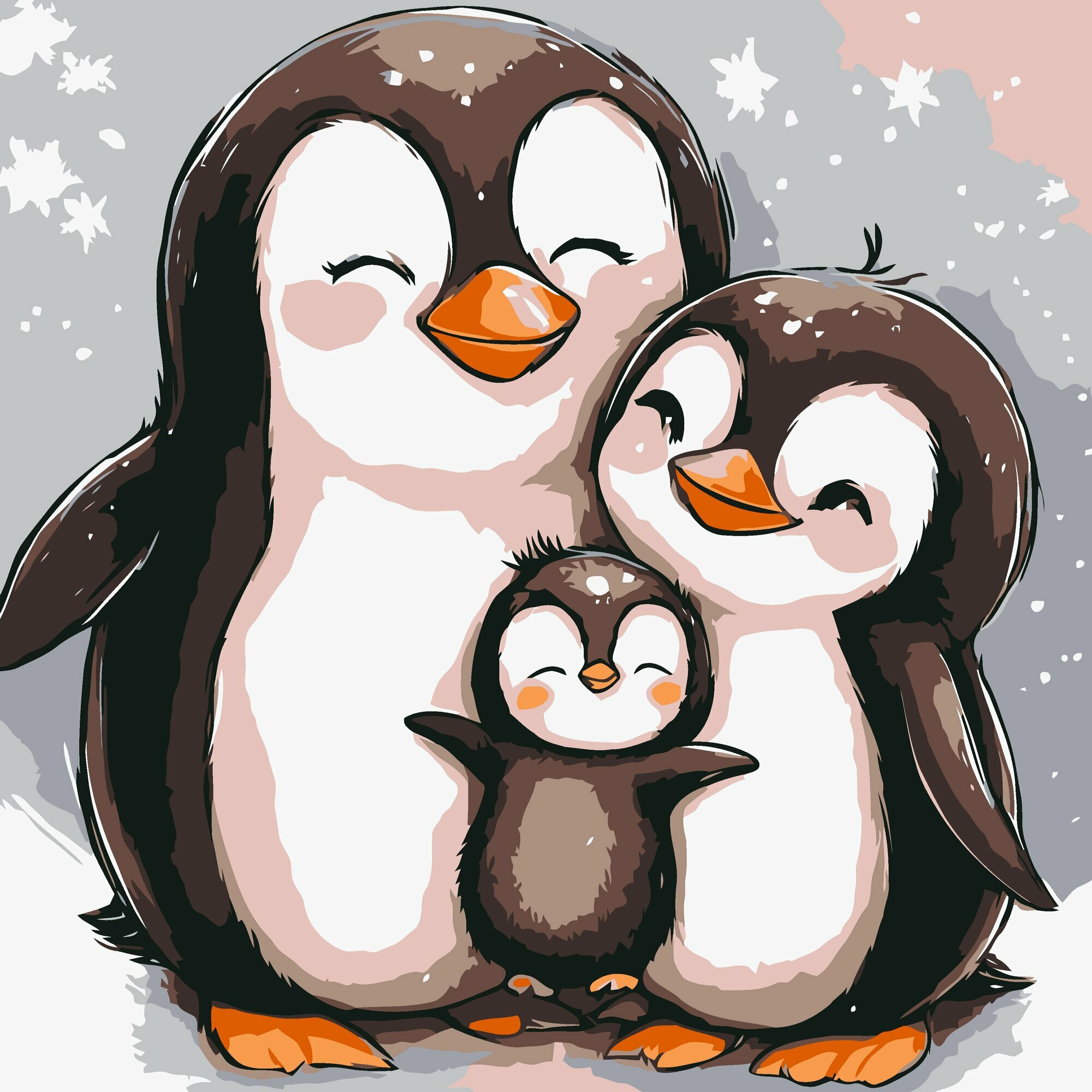 Детская картина по номерам E3403 "Пингвины" 30x30