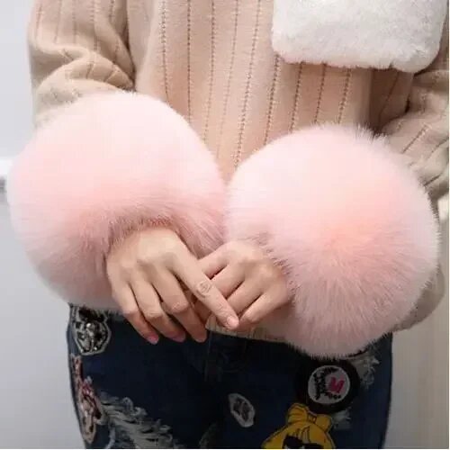 2 шт Женские фальшивые меховые манжеты эластичная меховая рука теплее зимняя пушистый плюшевый ветропроницаемый браслет рукав куртки аксессуары,33,15, искусственный мех,35, нежно-розовый, SKU00285