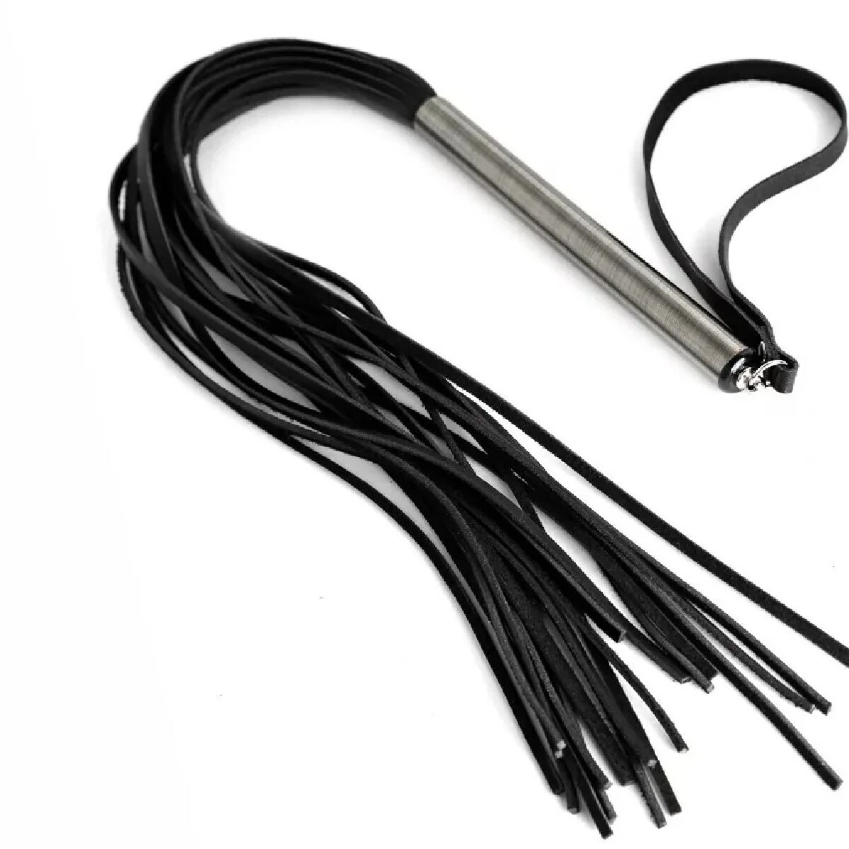 Плеть с бронзовой ручкой, кожаная, черного цвета, длина 60 см