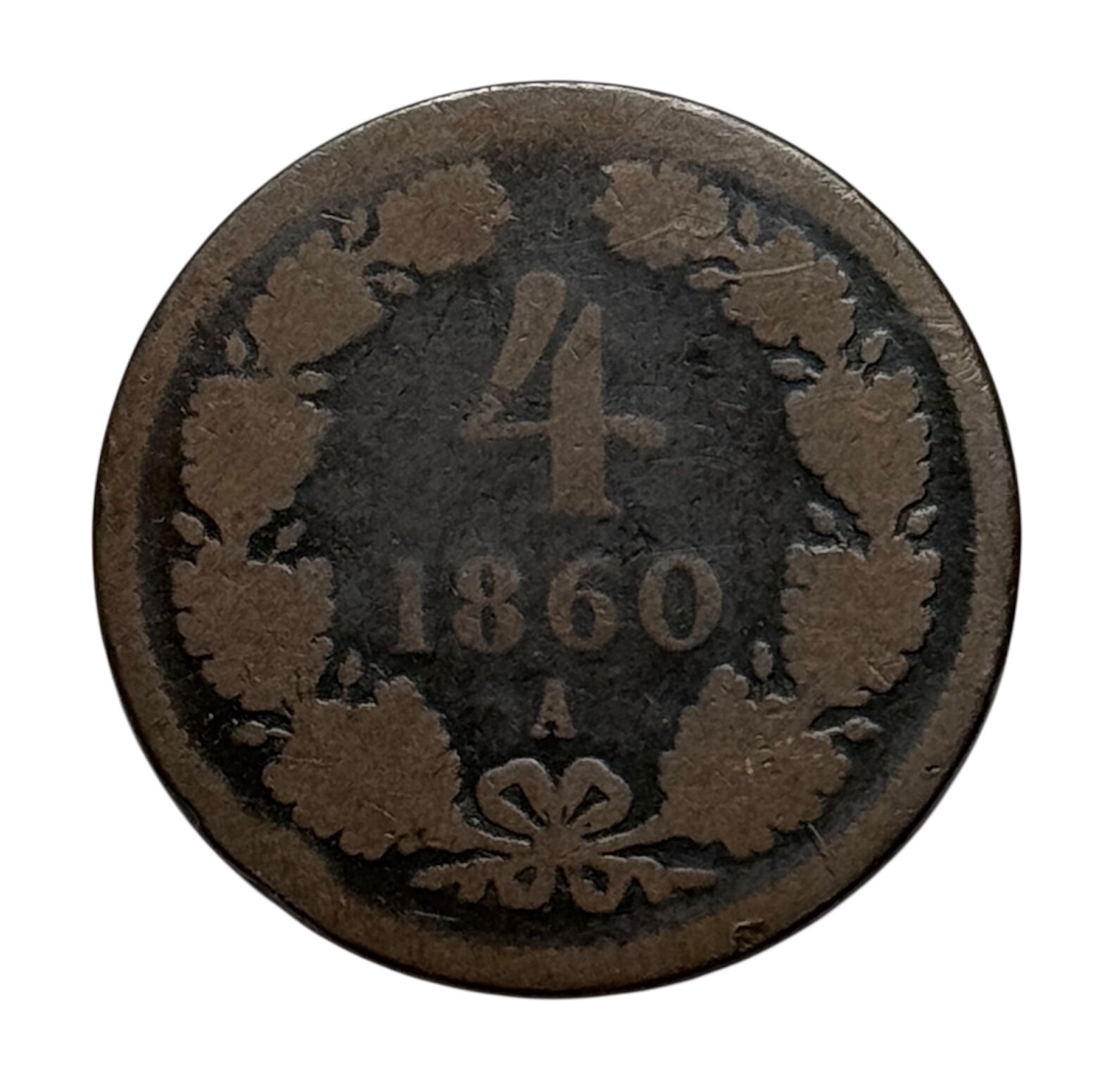 Монета Австрия 4 крейцера 1860 год. (Монетный двор «А»)