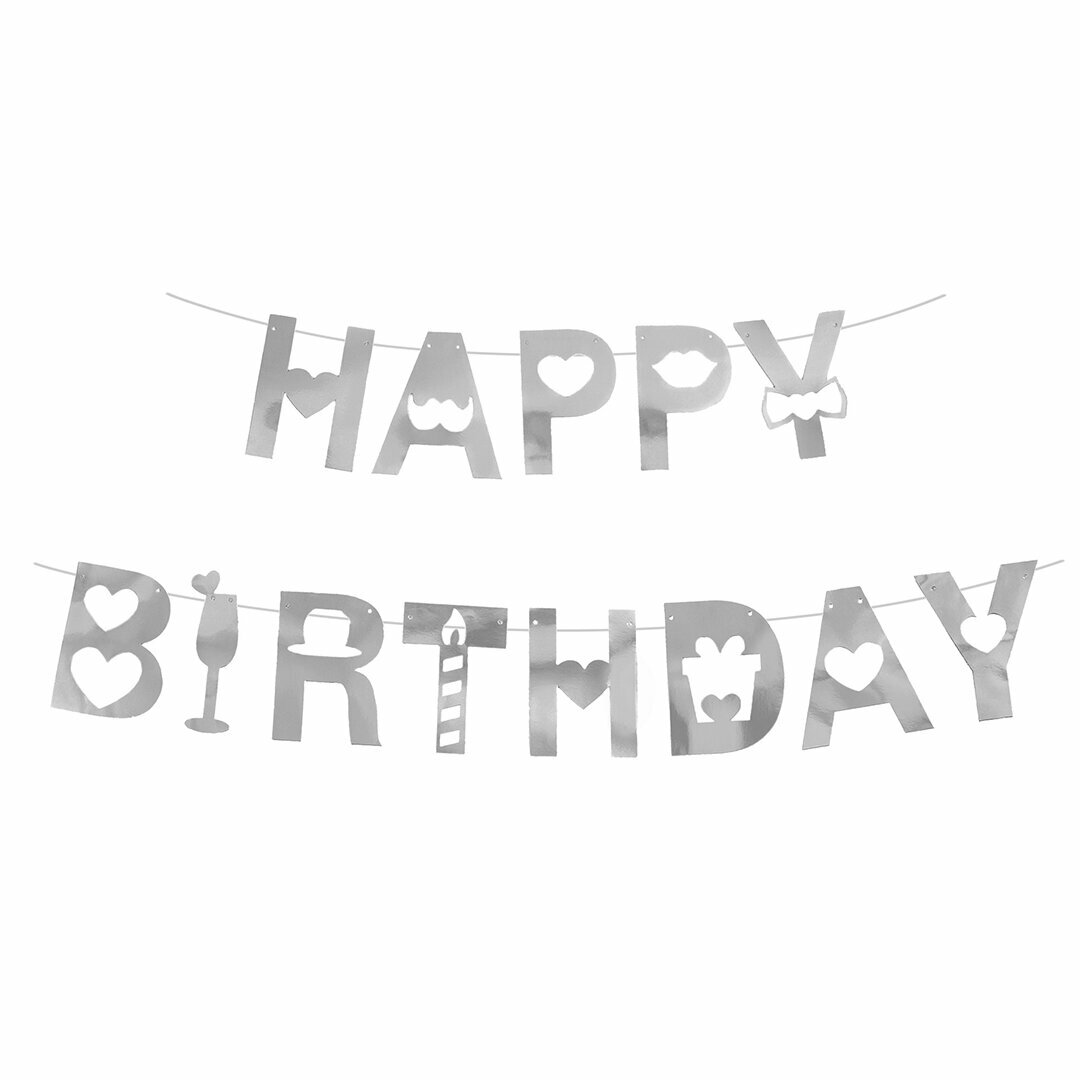 Гирлянда бумажная Волна веселья Happy Birthday резные сердца серебро Металлик, 200 см