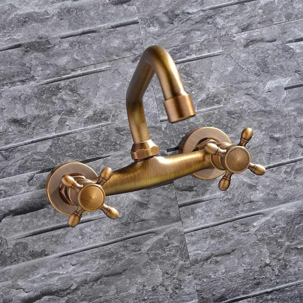 Настенный ретро-смеситель для раковины, встроенный смеситель для ванны, двойная ручка, с вращающимся краном для горячей и холодной воды