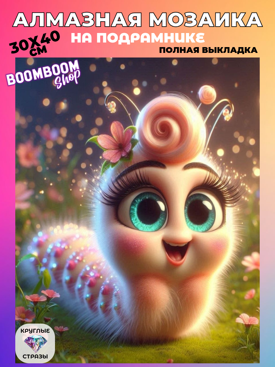 Алмазная мозаика на подрамнике 30x40 см. BoomBoomShop. "Гусеничкая девочка"