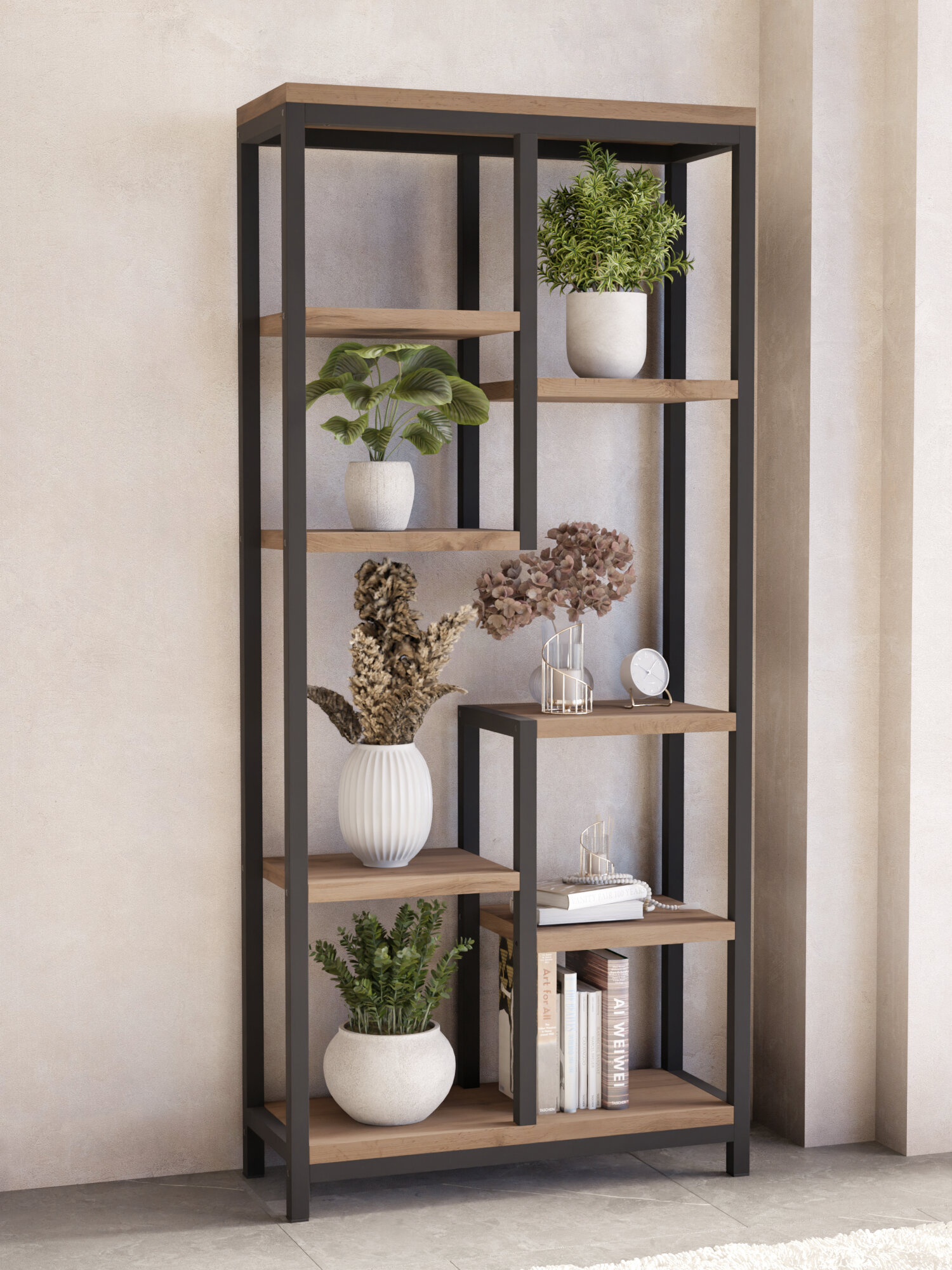 Стеллаж Landloft "Медли" лофт, открытый, универсальный, цвет дуб вотан