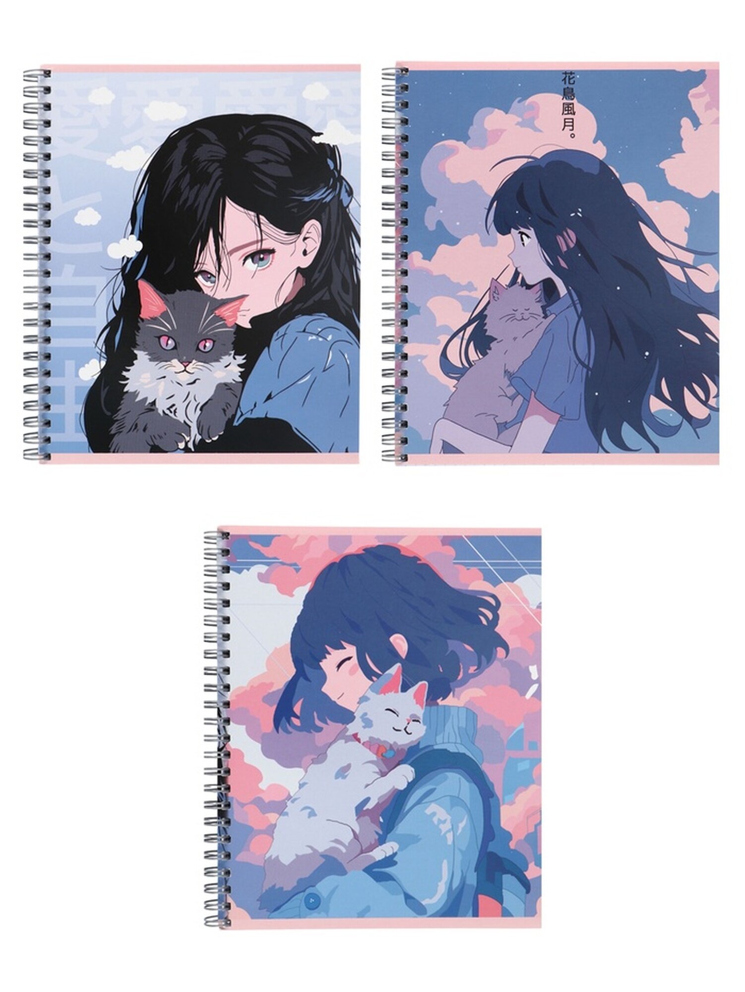 Тетрадь 96л кл на гребне Аниме Девочка с котом, обл мел карт, блок офсет микс