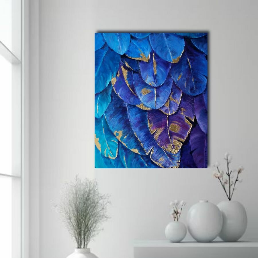 Интерьерная картина "Перья", натуральный холст 60х40 см, на подрамнике