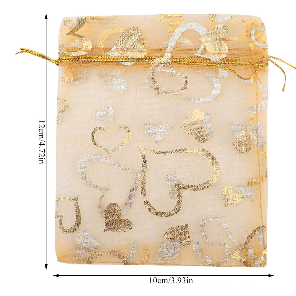 100шт Сетчатые сумки Подарочные мешки для конфет Ювелирные сумки с шнурком 5 цветов (Золотой) Материал гранатин Размер 10*12см