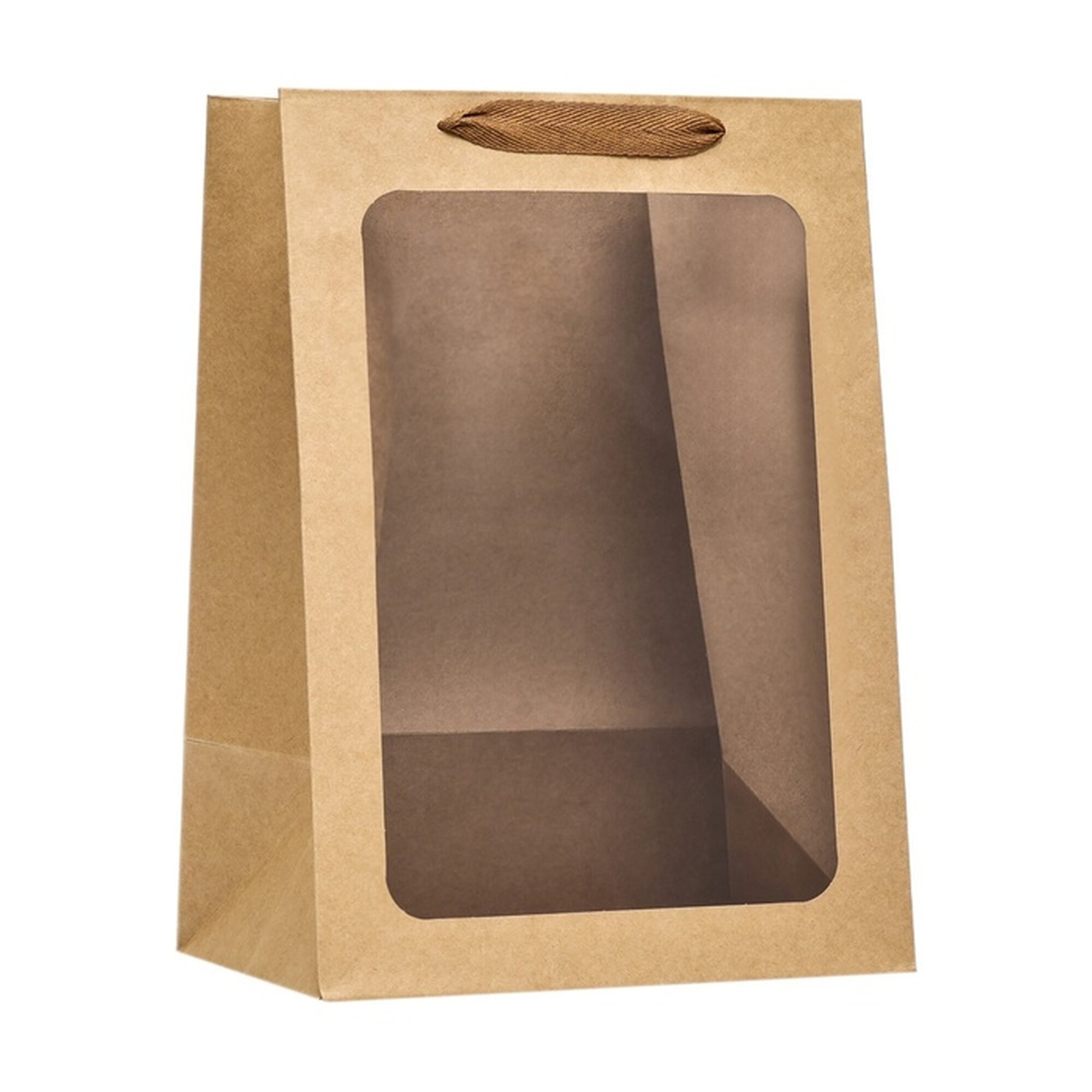 Подарочный пакет Upak Land, с окном, крафт, однотонный, 35 x 25 x 18 см