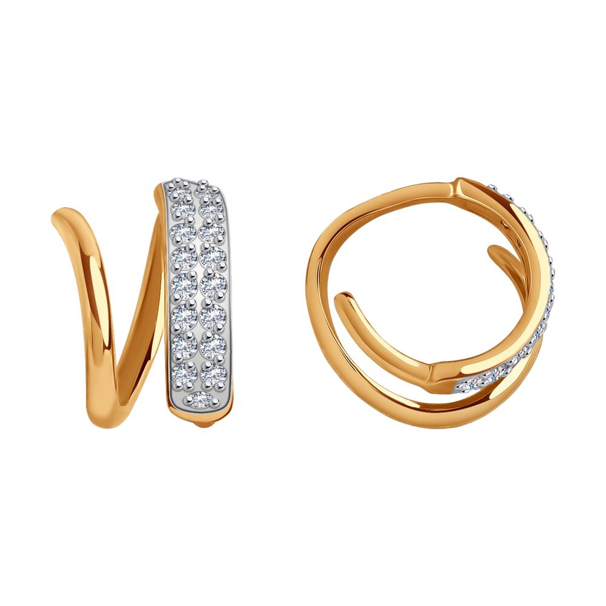 Серьги, красное золото, 585 проба, фианит