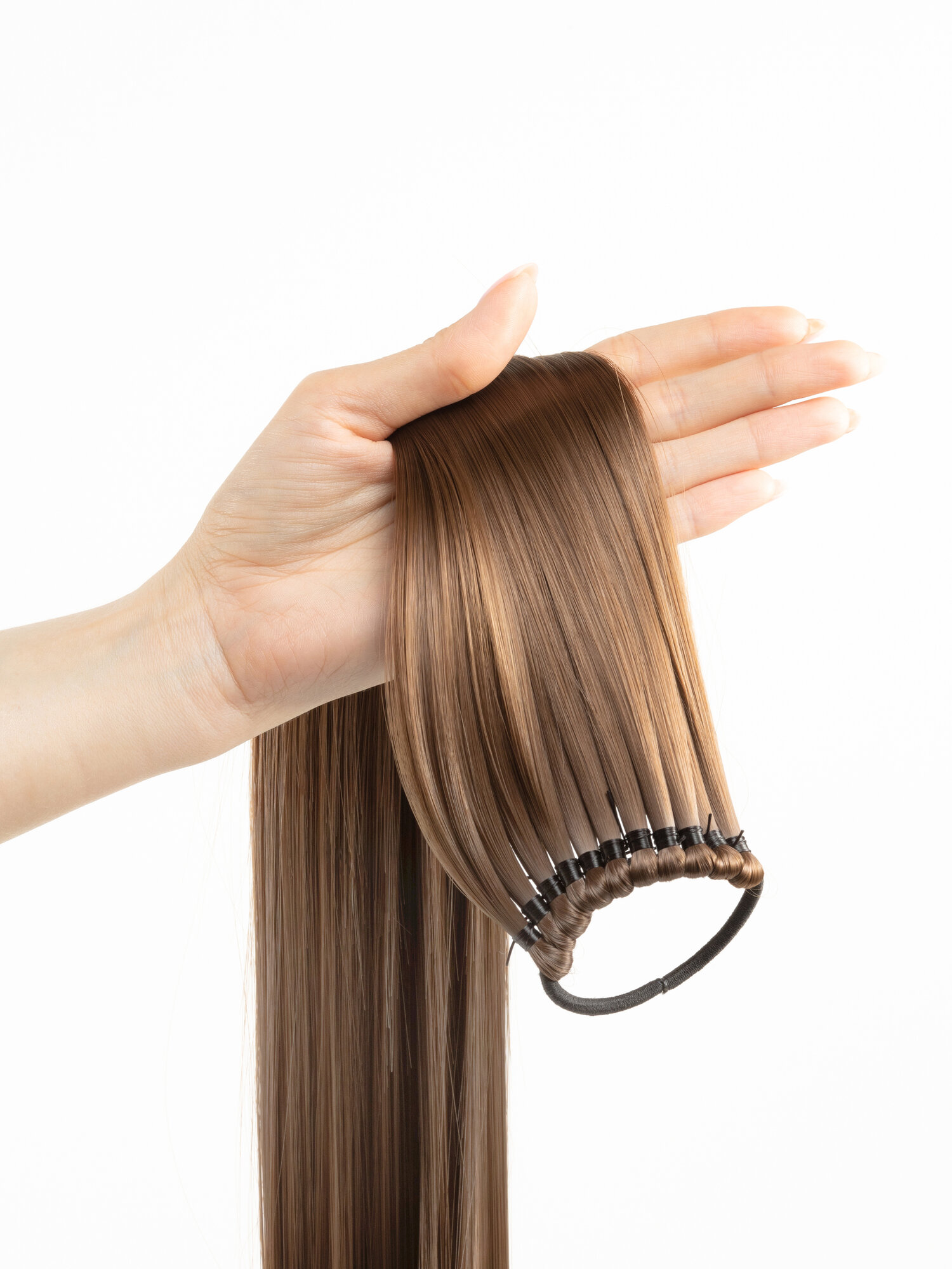 Хвост на резинке женский, 70 см, коричневый , искусственные волосы