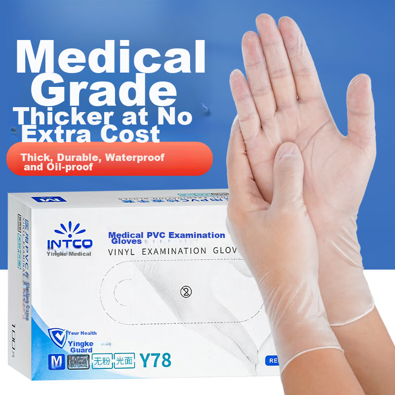 Intco Medical Disposable Gloves, Food-Grade, for Kitchen, Dishwashing, Catering, Household Chores, Waterproof, Inspection PVC Gloves, 100 Pieces, Medium Size