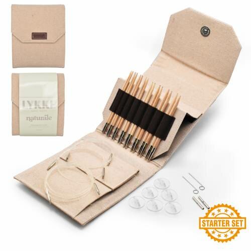 Lykke Starter Naturale Beige Набор съемных спиц 11.5 см, 8 пар, Дерево, Джинсовый чехол