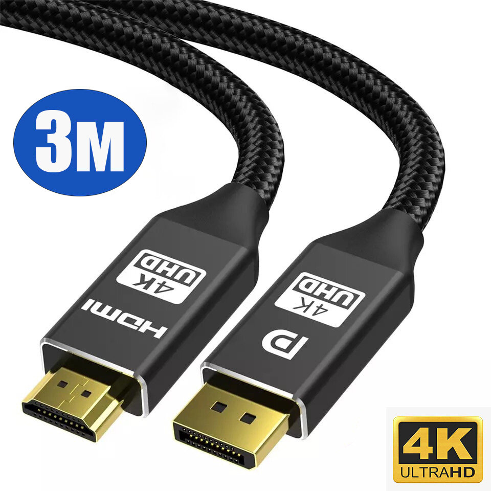 Адаптер кабель DisplayPort HDMI 4K/30Гц, 2K/60Гц, Full HD 1080P, односторонний, совместимый с ПК, ноутбуками и ТВ