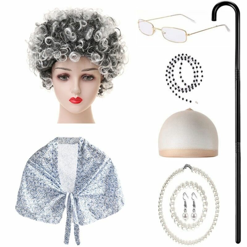 Детский комплект из 9 предметов old milk cos dress up с шалью и париком-черно-белые вьющиеся волосы