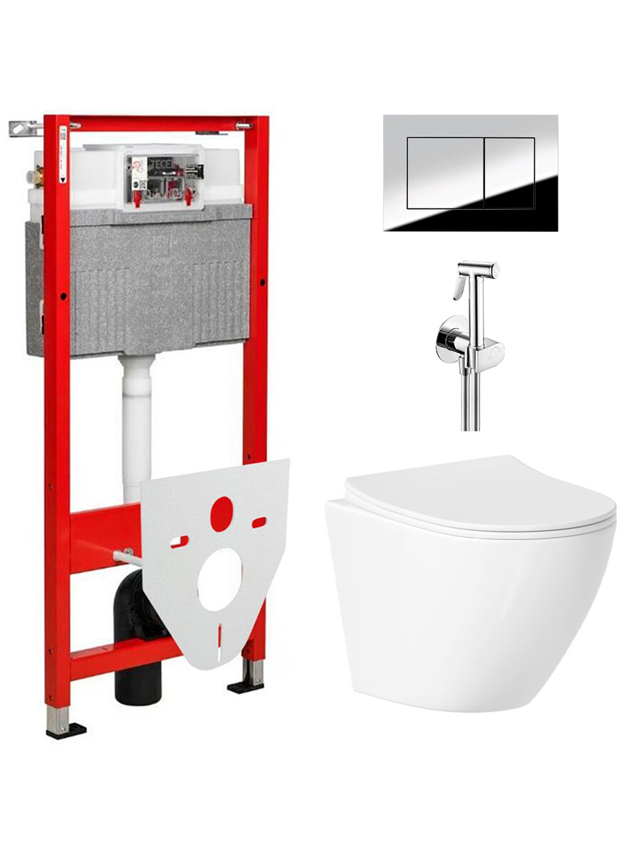 Инсталляция с унитазом и гигиеническим душем комплект: унитаз Helmken 35490101, инсталляция TECE, шумоизоляция, гиг. душ