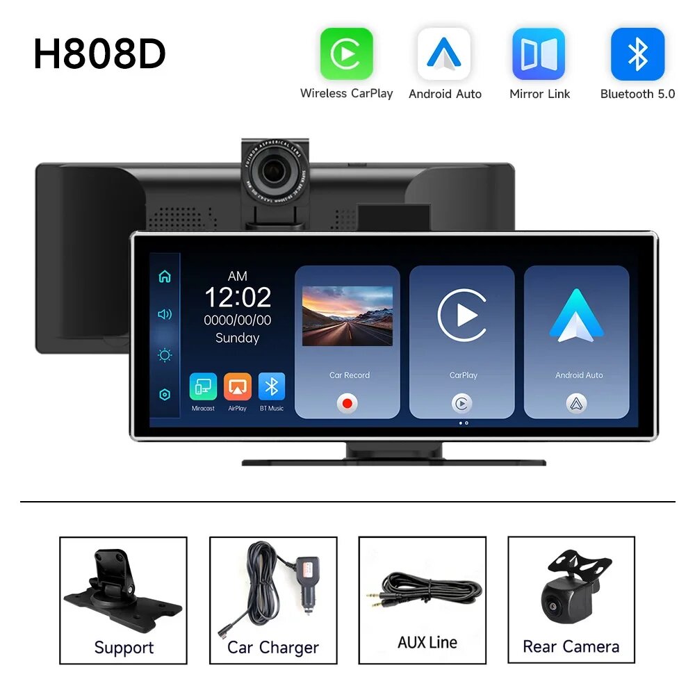 11,26-дюймовый универсальный автомобильный радиоприемник 4K DVR IPS сенсорный экран мультимедийная навигация беспроводной CarPlay Android Auto зеркальный музыкальный плеер H808D-AHD