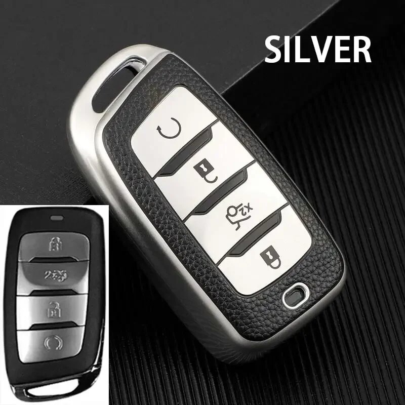 ТПУ + кожаный чехол для автомобильного ключа для Changan CS85 CS35 Plus CS25 CS95 CS85 Coupe, автомобильный держатель, умный пульт дистанционного управления, аксессуары для автостайлинга Silver only case