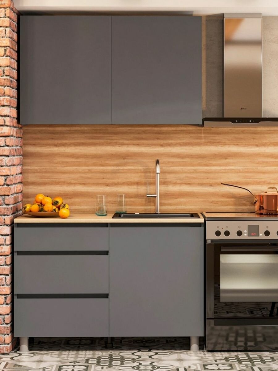 Кухонный гарнитур Мебельный рай мркг 3 1.2 м 1200х2180х600, Серый графит/Дуб сонома, со столешницей