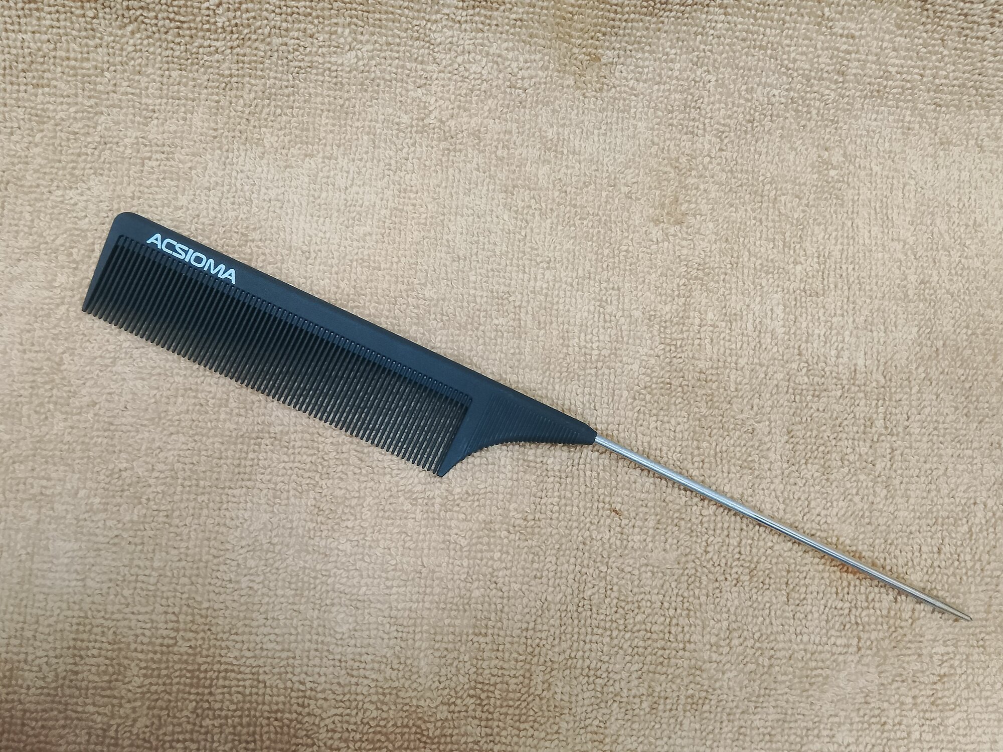 Acsioma Расческа карбоновая с металлическим хвостиком для мелирования и окрашивания 23 см профессиональная